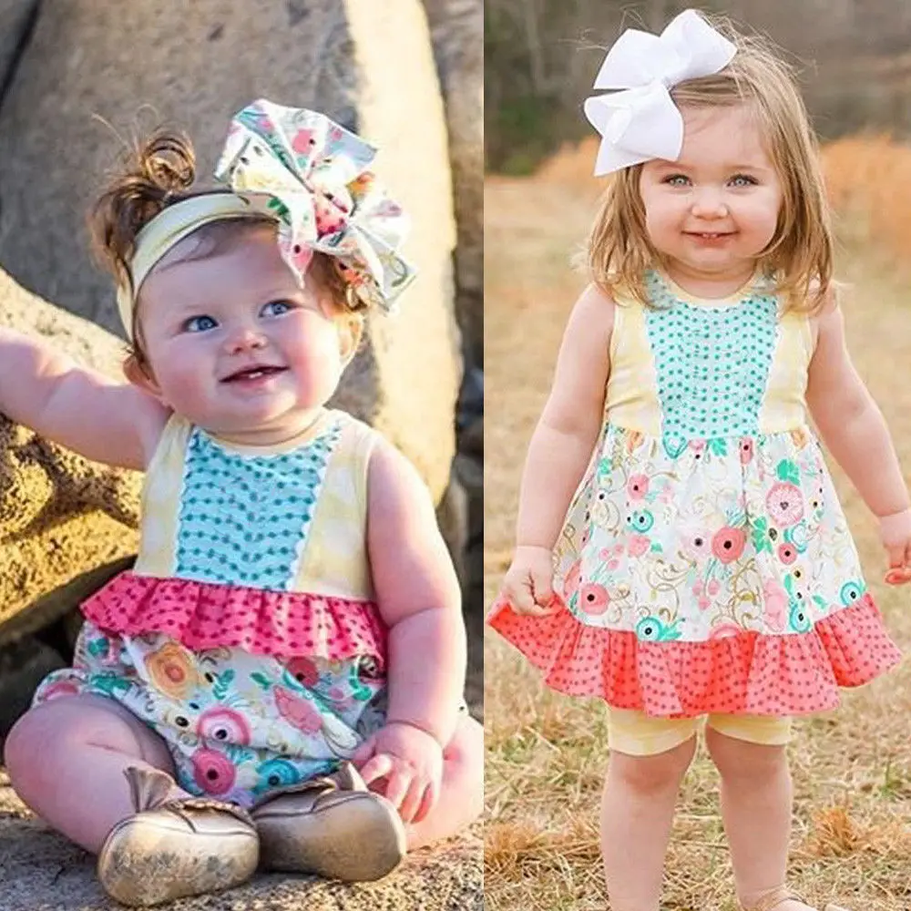 PUDCOCO Kids Baby Girls Sister Matching Dress Flower Bodysuits Jumpsuit ...