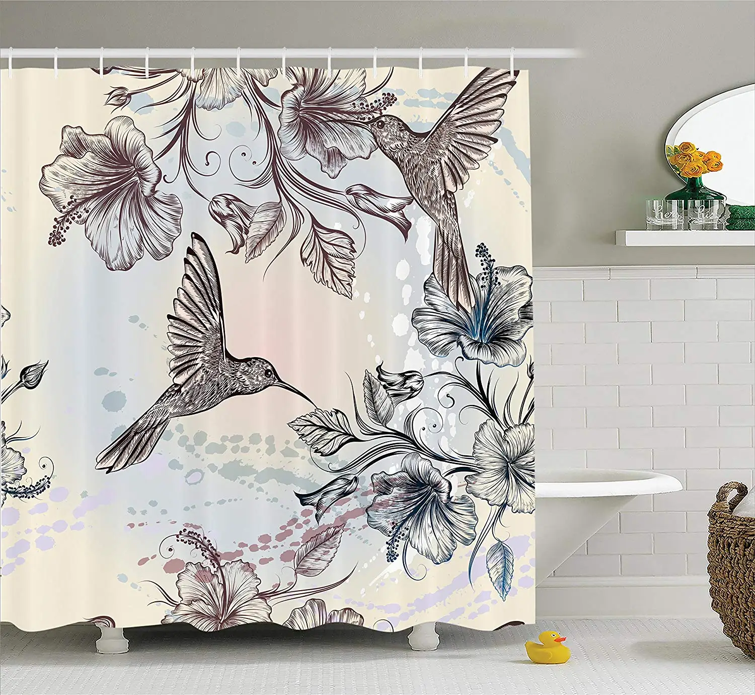 Hummingbird Shower Curtain Birds And Hibiscus Flowers Nostalgia