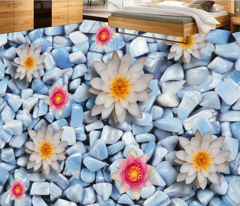 3d flooring Custom 3d wall paper for living room Stone lotus flower ...