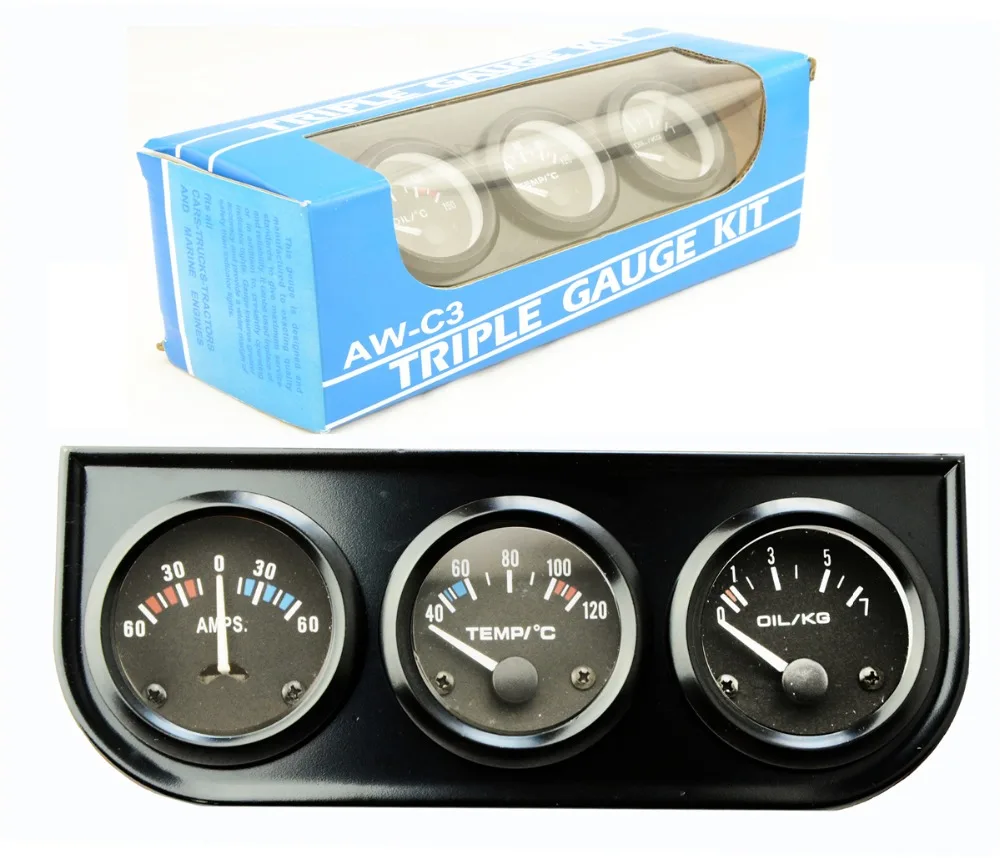 52mm-Triple-kit-Ammeter-Water-Temp-Gauge-Oil-Pressure-Gauge-Sensor-3in1 ...