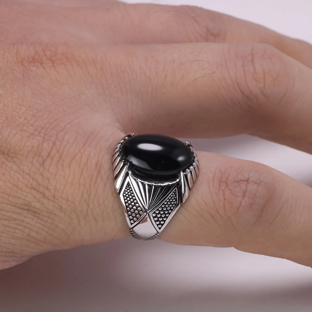 Antique Turkish Ring For Men Black Ring With Stone Natural Onyx Turkish ...