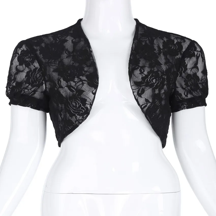 New Brand Womens Lace Shrugs Sexy Black White V Neck Cropped Short
