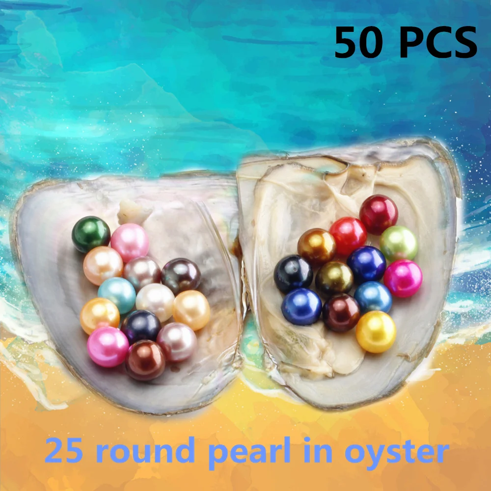 50PCS Rainbow Unicorn Monster Freshwater Oyster 25 Round 6 8mm Pearls ...