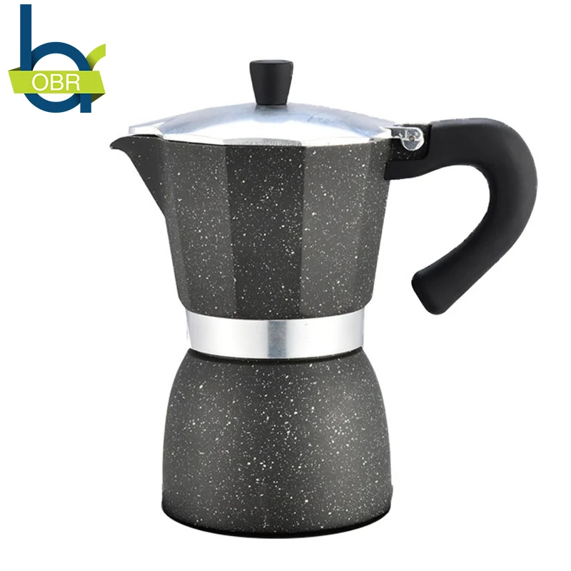 OBR 240ml Aluminum Multifunction Coffee Mocha Pot Stovetop Black Mocha ...