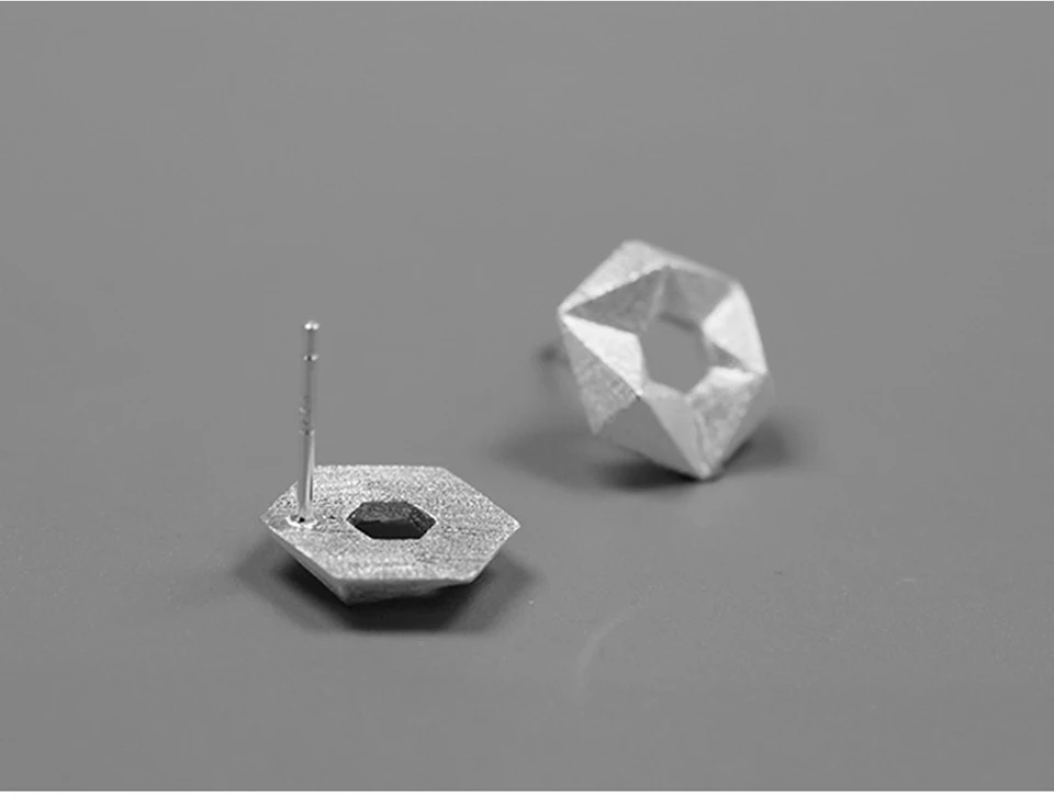 Handmade Fine Jewelry Minimalism Style Stereoscopic Hexagon Stud ...