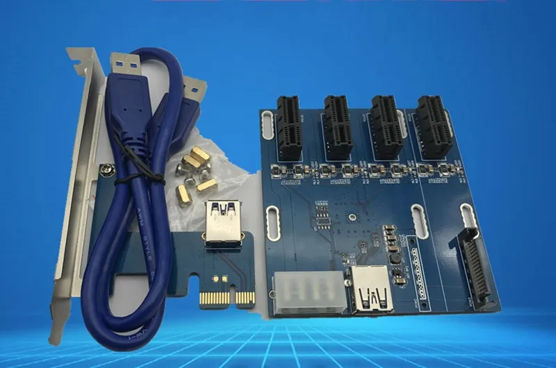 NEW blue PCIe 1 to 4 PCI express 1X slots Riser Card Mini ITX to ...