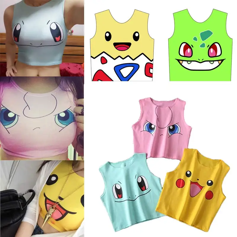 Anime Pokemon Pikachu Print Sleeveless Crop Top - KawaiiMerch.com