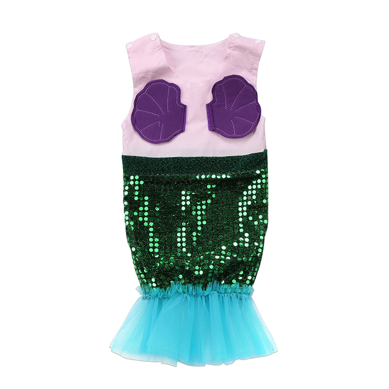 Kids Ariel Little Mermaid Girl Princess Fancy Dress Sleeveless Sequins ...