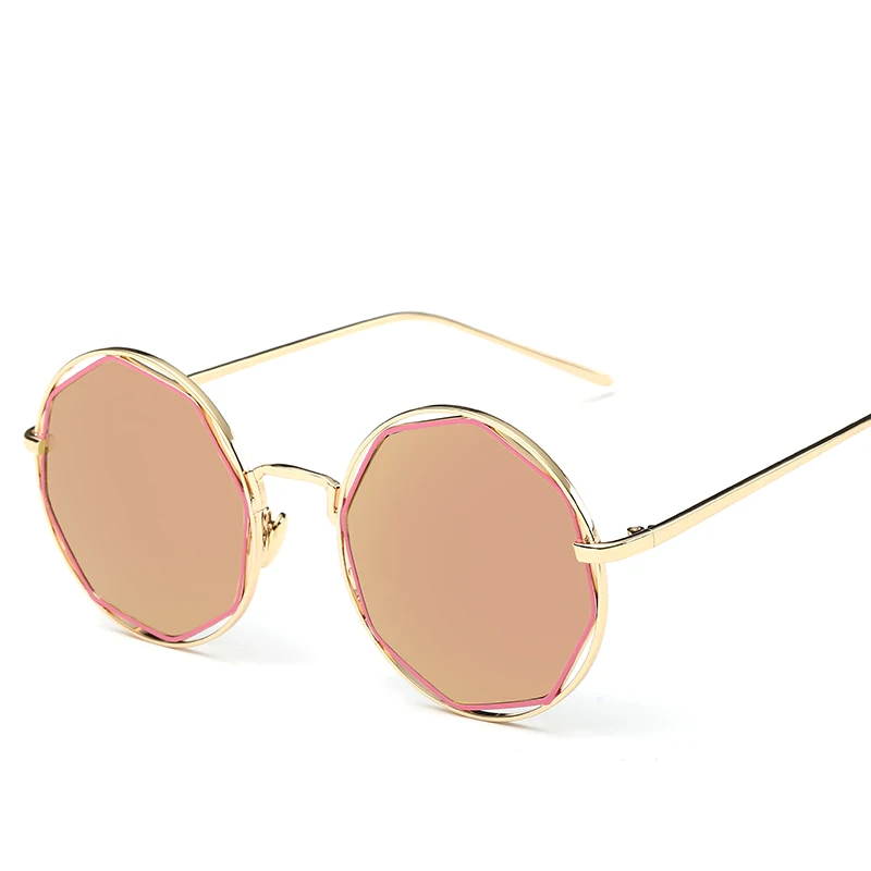 Octagon Sunglasses Women Metal Frame Reflective Coating Hipster Mirror Vintage Round Sun Glasses