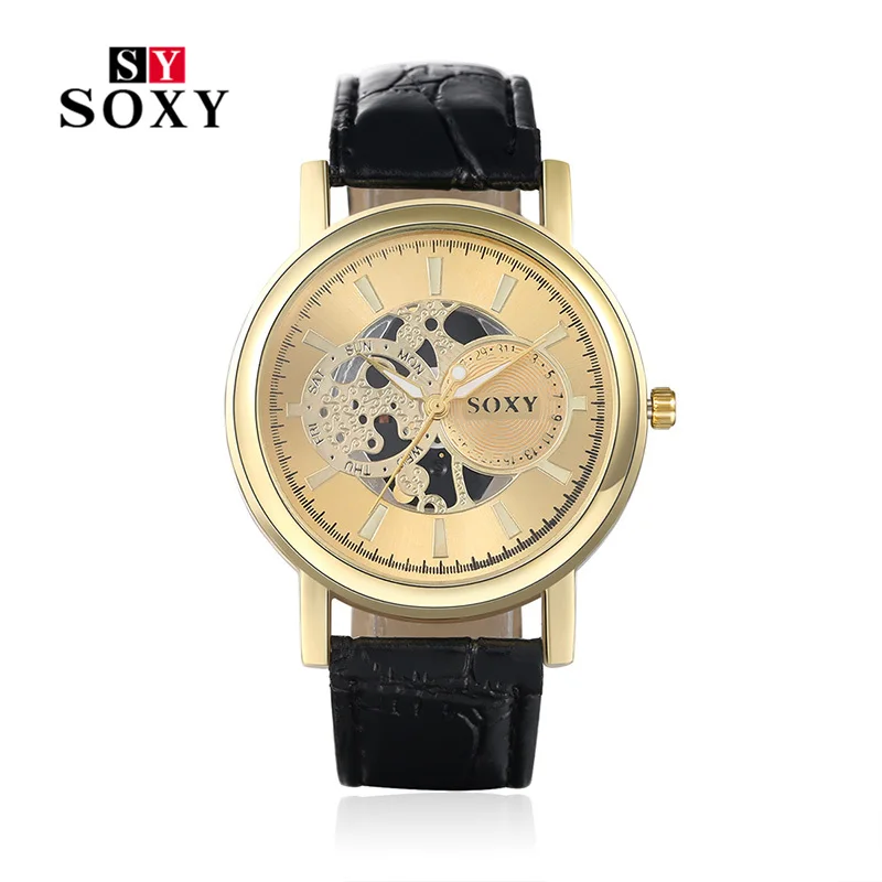 高品質ブランド SOXY 男性中空 PU レザーストラップ腕時計クォーツ時計レロジオ masculino 時計 PIC0001|watch ...