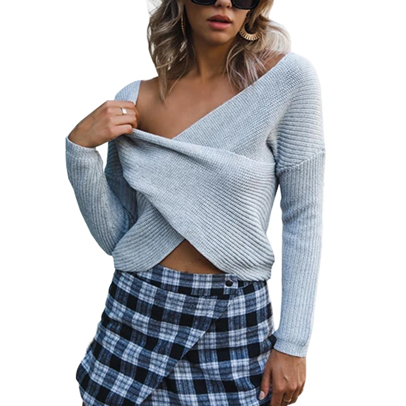 Criss Cross Off Shoulder Sweater Women Long Sleeve Autumn Winter ...
