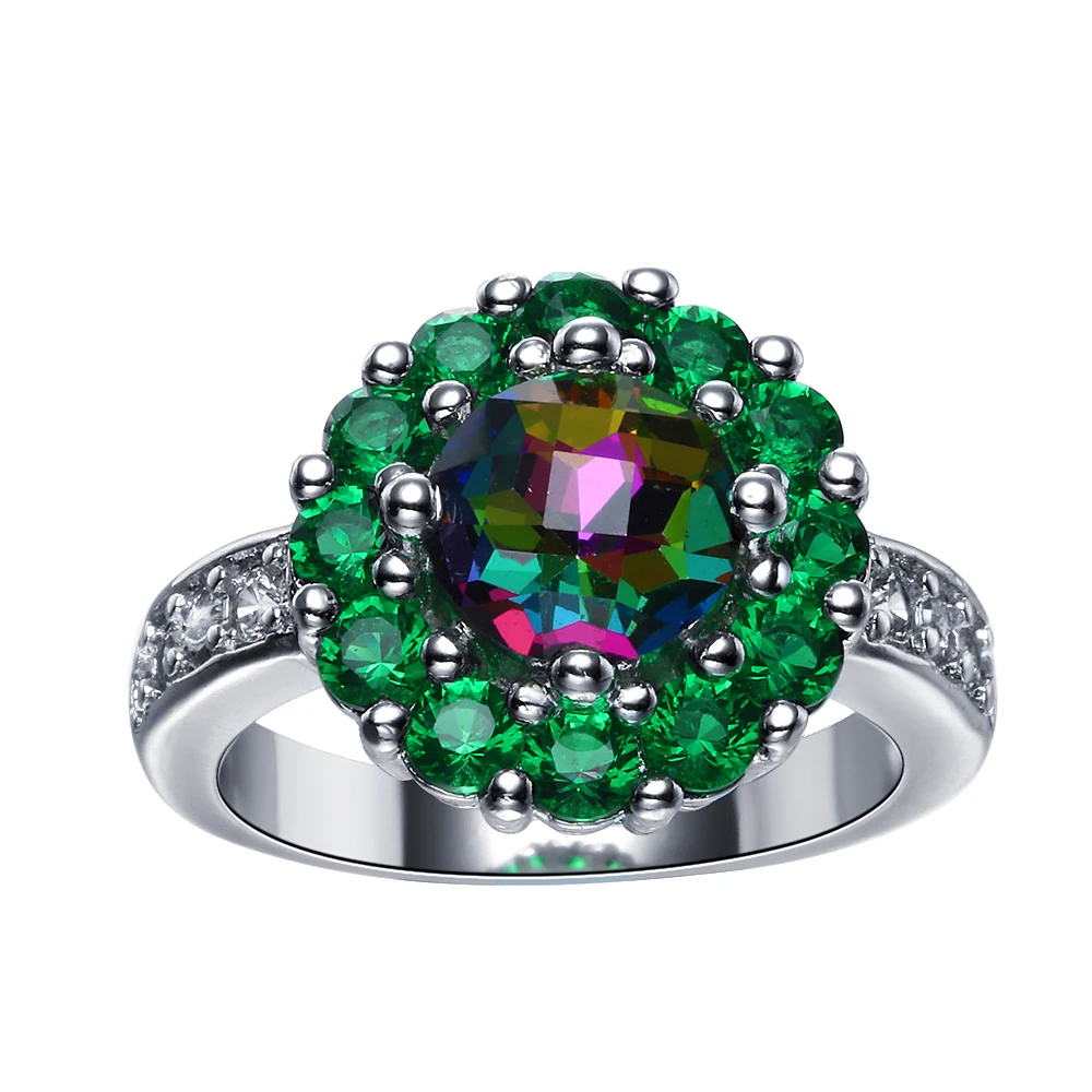 Romantic Flower Cz Wedding Ring With Color Green Zircon High Quality ...