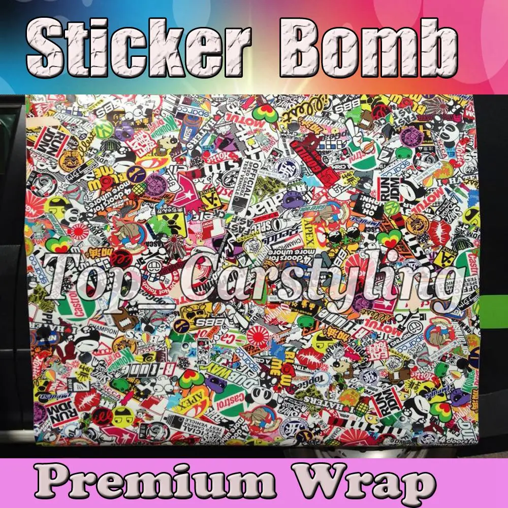 JDM Euro style Stickerbomb Vinyl WRAP Real Logos STICKER BOMB Film With ...