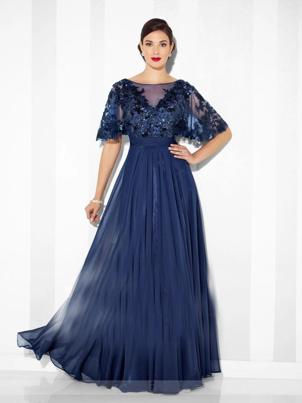 Dark Royal Blue Plus Size Evening Dress 2017 Sheer Tulle Cap Sleeves ...