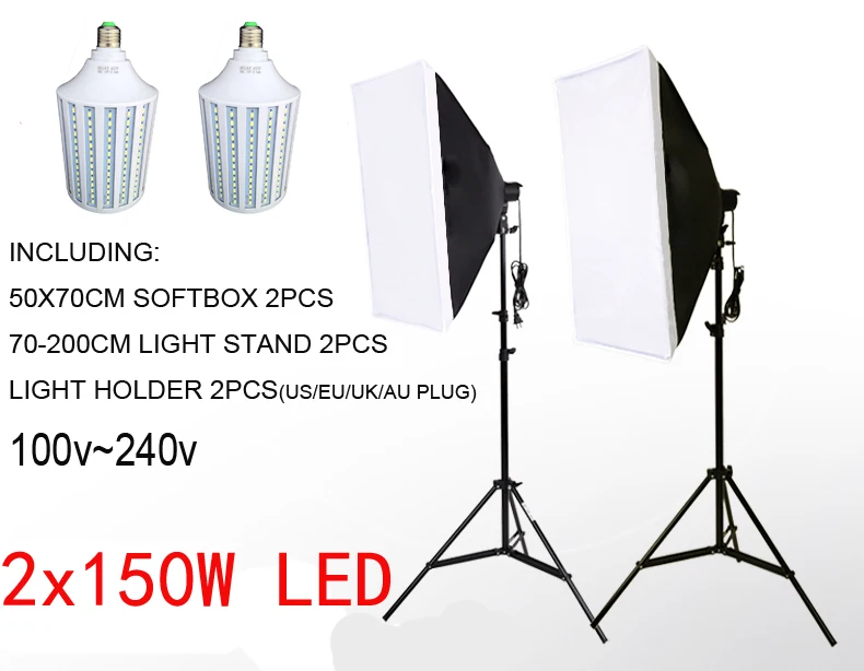 300W LED Softbox Lighting Kit 2pcs 150W LED Continuous Lighting Soft ...