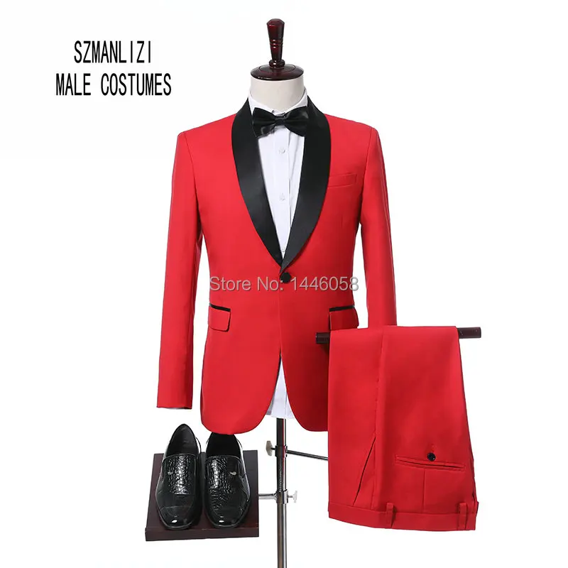 2017 Custom Made Slim Fit Groomsmen Red Men Wedding Suits With Pants ...