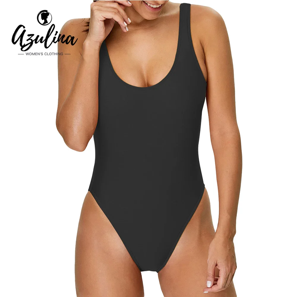Azulina Backless High Cut One Piece Bodysuit Sexy Women U Neck Elastic