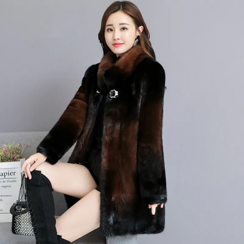 2018 brand Autumn winter Mink fur Overcoat Mandarin Collar Imitation ...
