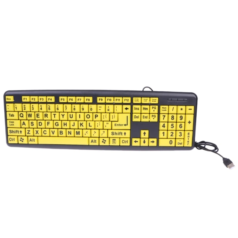 USB Wired Keyboard Big Black Letter Print Yellow Button Keyboards For ...