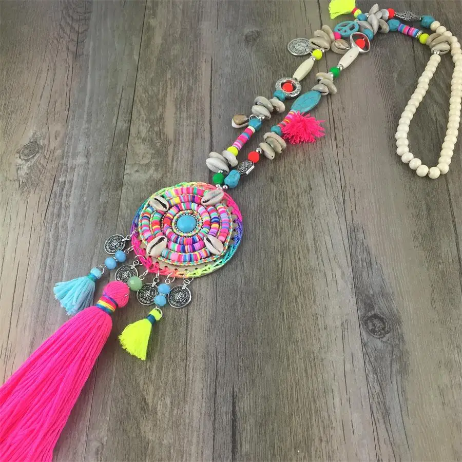 Colar longo boho feito à mão feminino, boêmio, acessórios, colar ...