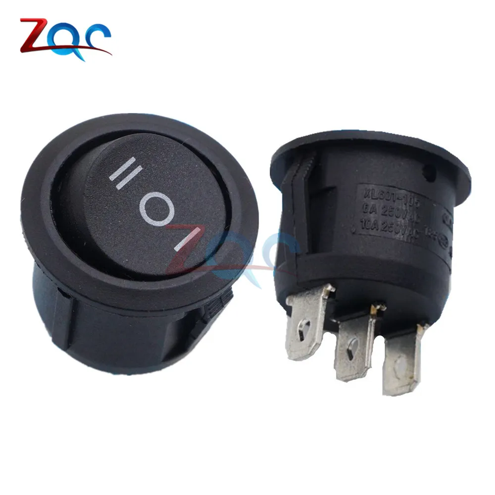 5PCS Mini Round Black 3 Pin SPDT ON OFF ON Rocker Switch Snap in Car ...