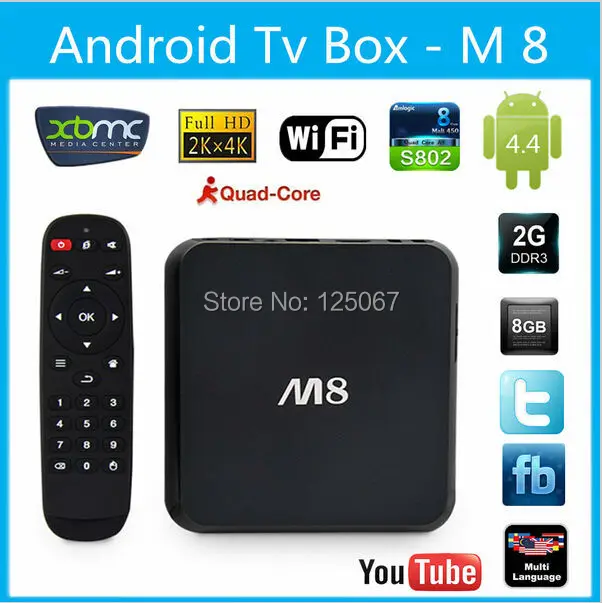 XBMC Fully Loaded M8 Amlogic S802 Android TV Box Quad Core 1GB RAM 4K ...