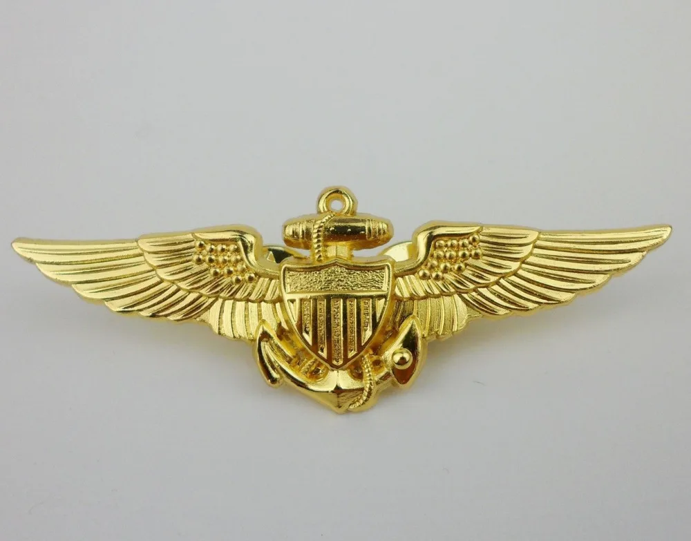 WW2 STYLE USAF WINGS GOLD AVIATOR METAL PIN PILOT CAPTAIN BADGE WINGS ...