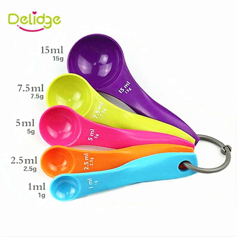 Delidge 5pcs set Measuring Spoons Colorful Plastic 1 2 5 5 7 5
