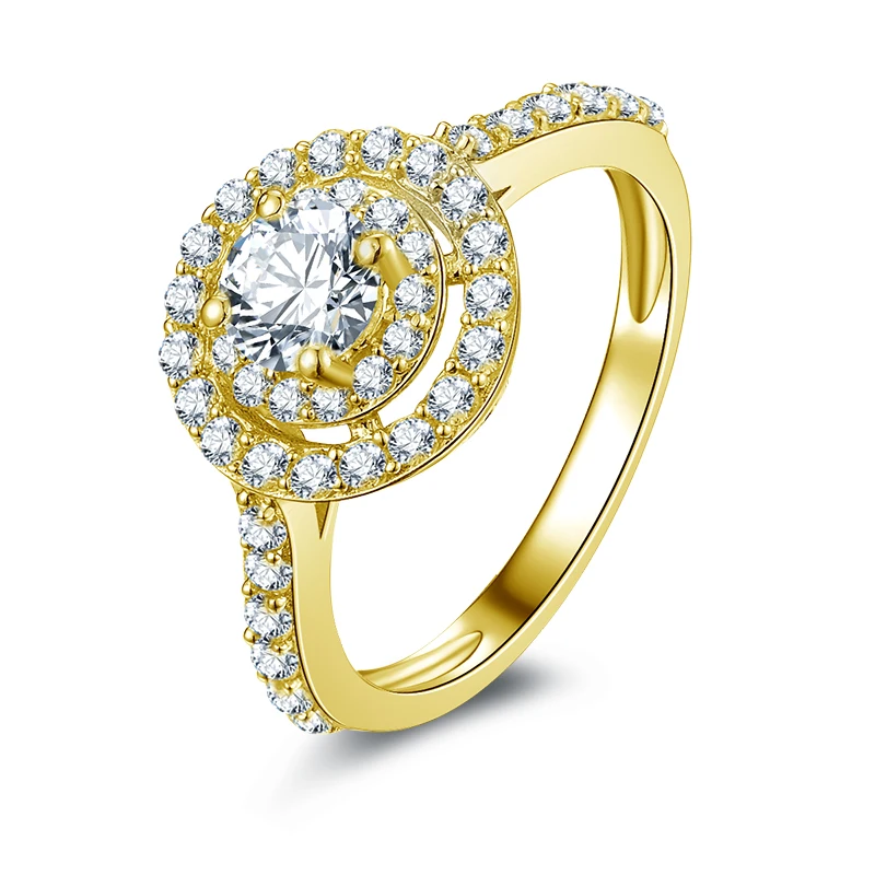 QYI 14K 솔리드 옐로우 골드 헤일로 링 리얼 퓨어 골드 럭셔리 모이 사 나이트 다이아몬드 링 여성용 결혼 약혼 쥬얼리|반지 ...