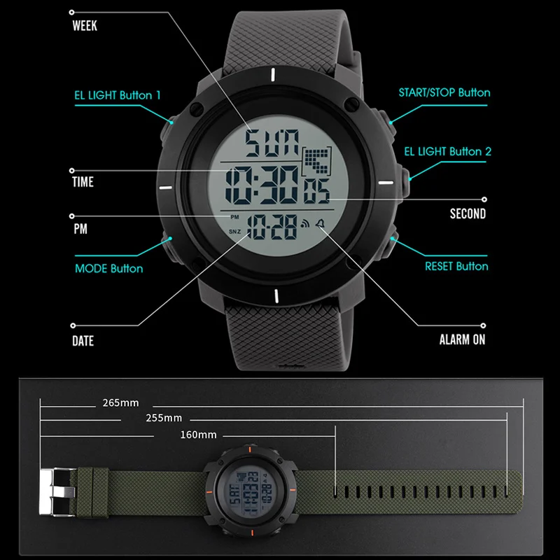 SKMEI уличные спортивные часы мужские Многофункциональные цифровые ...