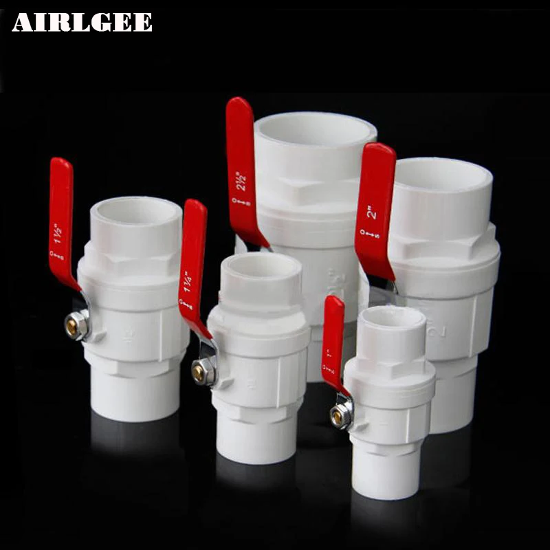 Red Non slip Handle PVC Ball Valve 20/25/32/40/50/63/75mm Inner ...