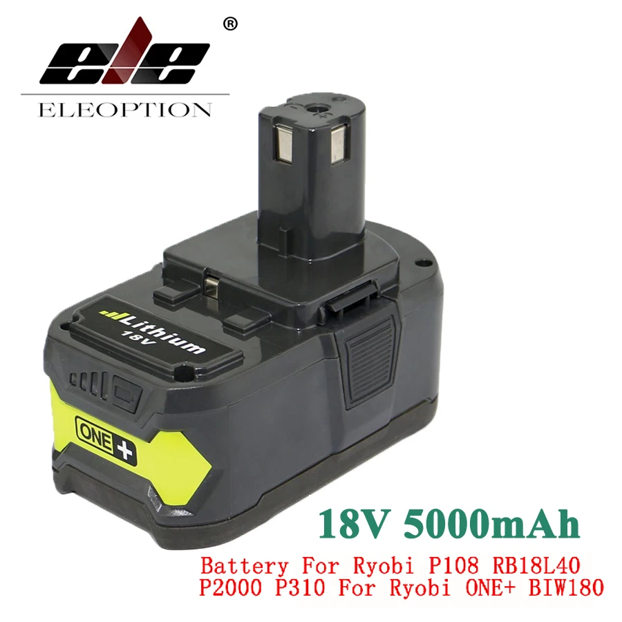 Eleoption 18V 5000mAh Li-Ion Rechargeable Battery For Ryobi P108 ...