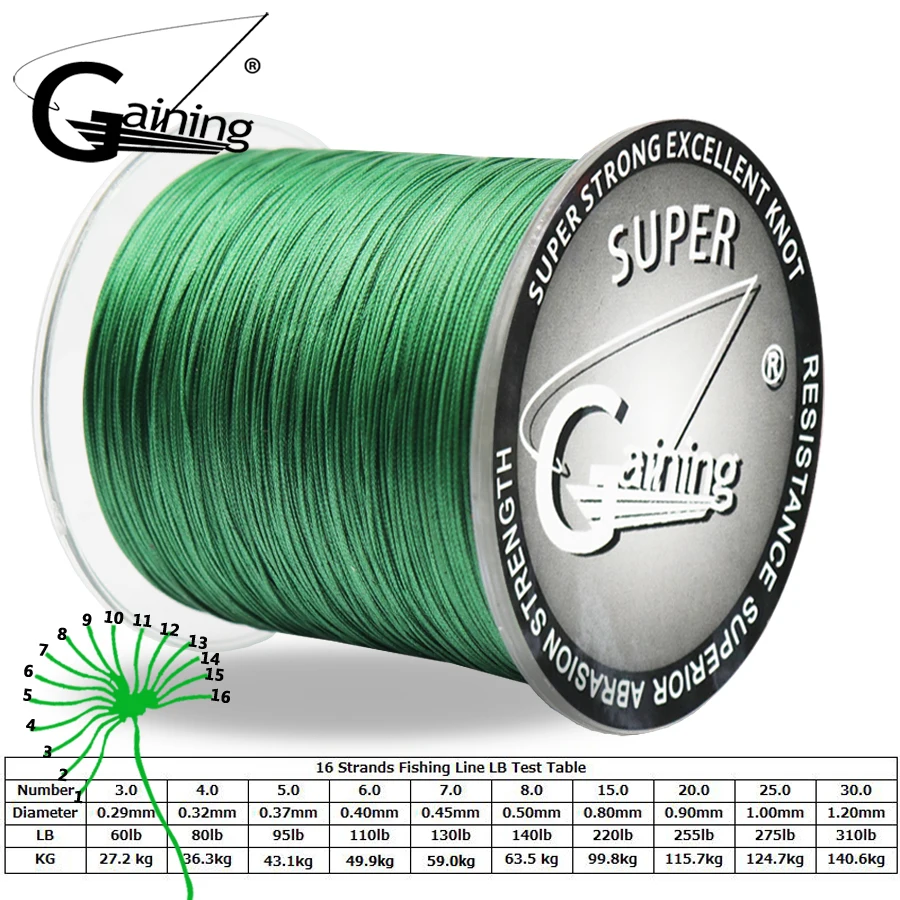 Super Power Braided Fishing Line 16 Strands Duarble 300m/327yds 60 ...