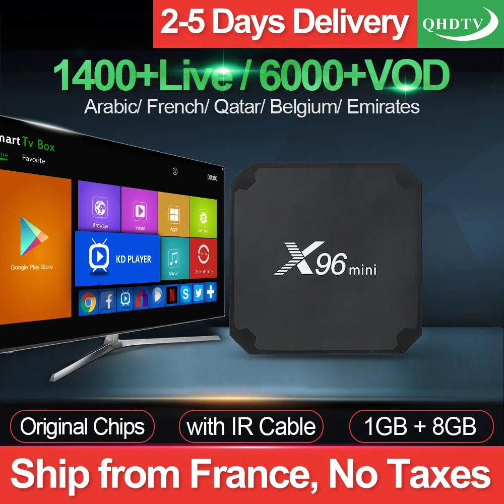 X96 mini IP TV France Box S905W Android 7.1 QHDTV 1 year IPTV ...