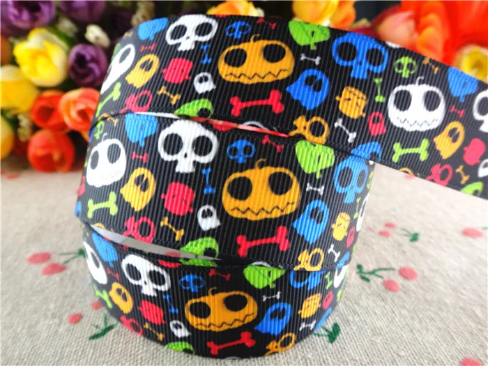 15072620, 1'' (25mm) 5 yards halloween skull printed grosgrain ribbons ...