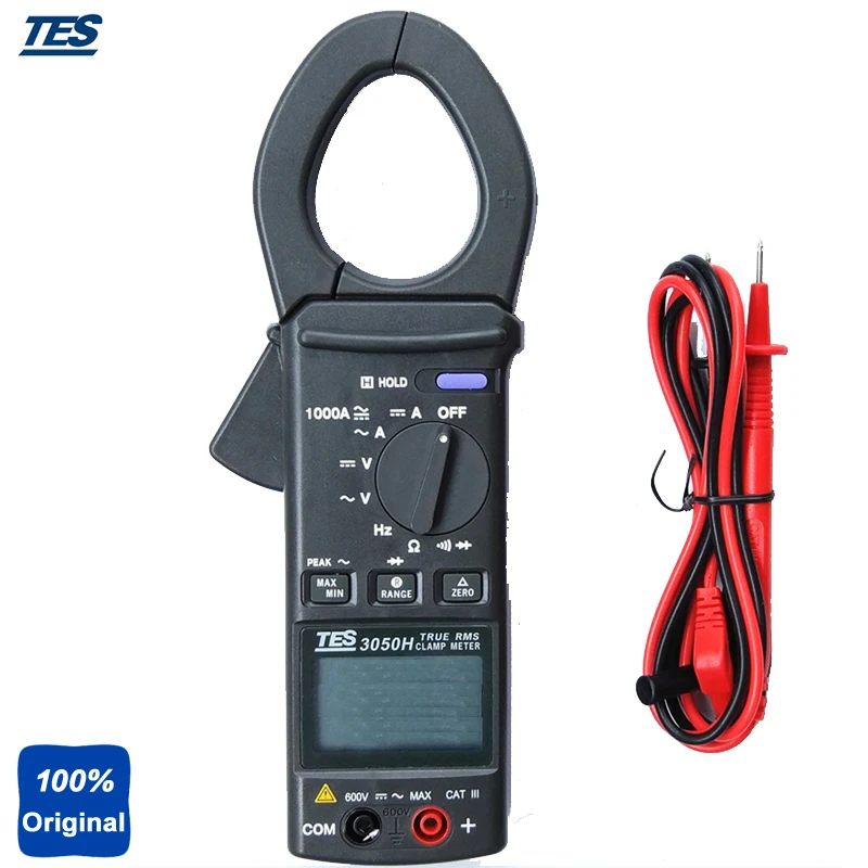 TRMS AC/DC 1000A Clamp Meter Data Hold / Peak Hold / MAX/MIN TES3050 ...