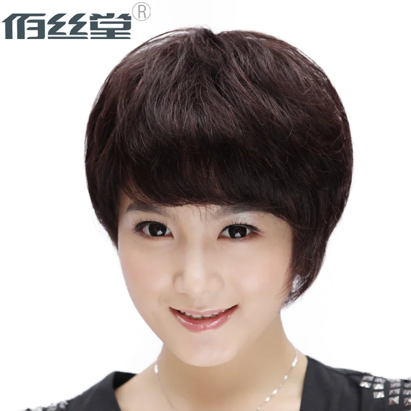 Ms. Bai wire Church wig elderly wig real hair wig mom Jurchens new ...