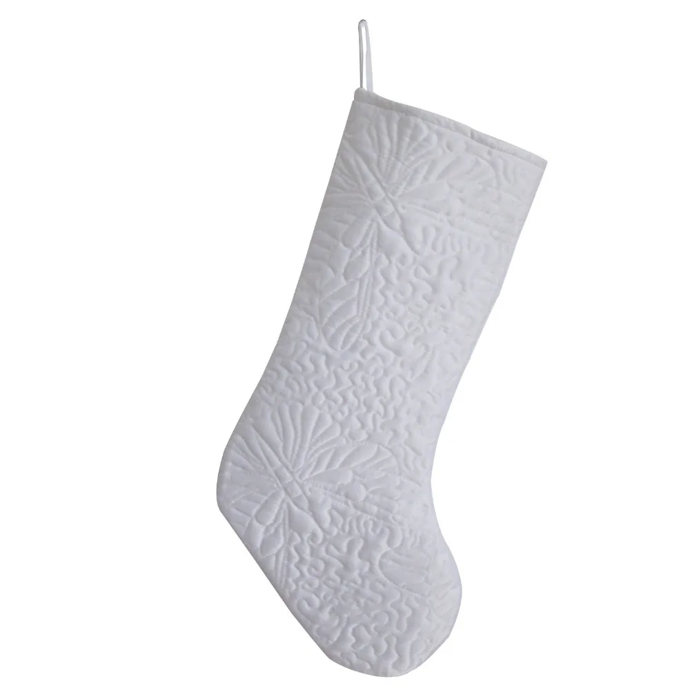Free Shipping Quilted Embroidered Christmas Stocking White Color ...