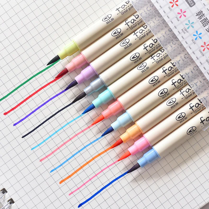 10 pcs Color Calligraphy pen Fabric micron brush marker Drawing pens ...