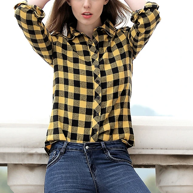 Yellow Plaid Shirt Women