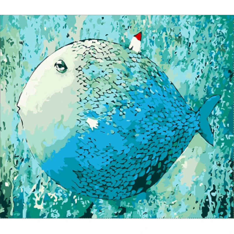 cartoon blue big fish diy diamond embroidery kits mosaic crafts 5D full ...