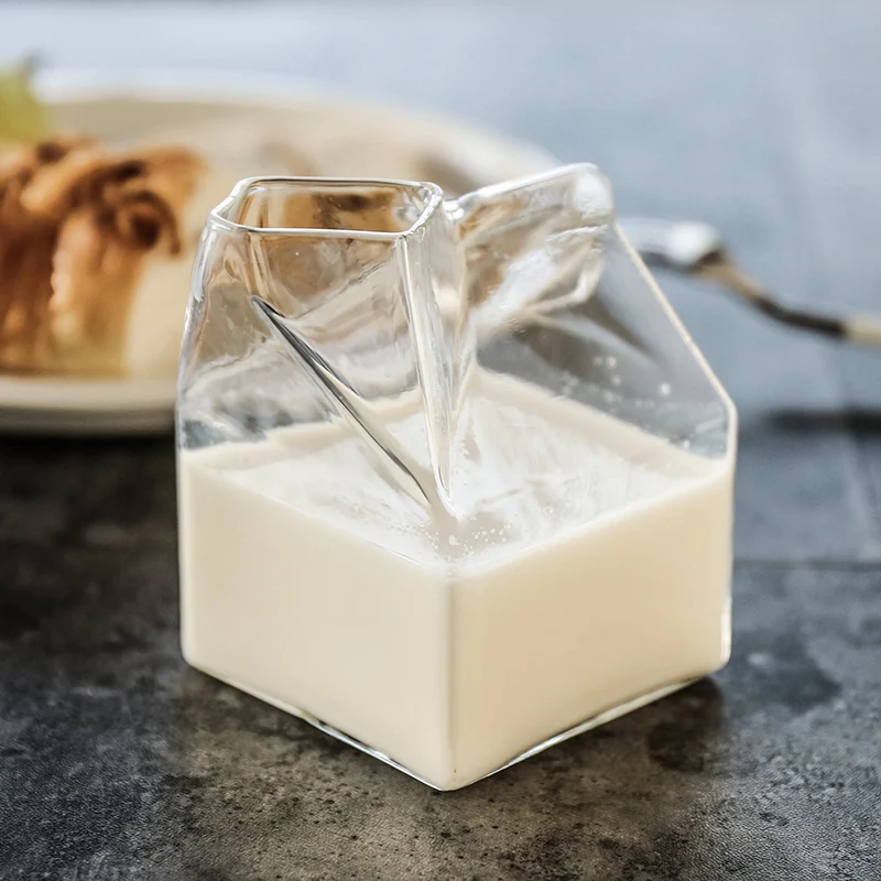 Creative Japanese square milk cup Style heat resistant glass milk box ...