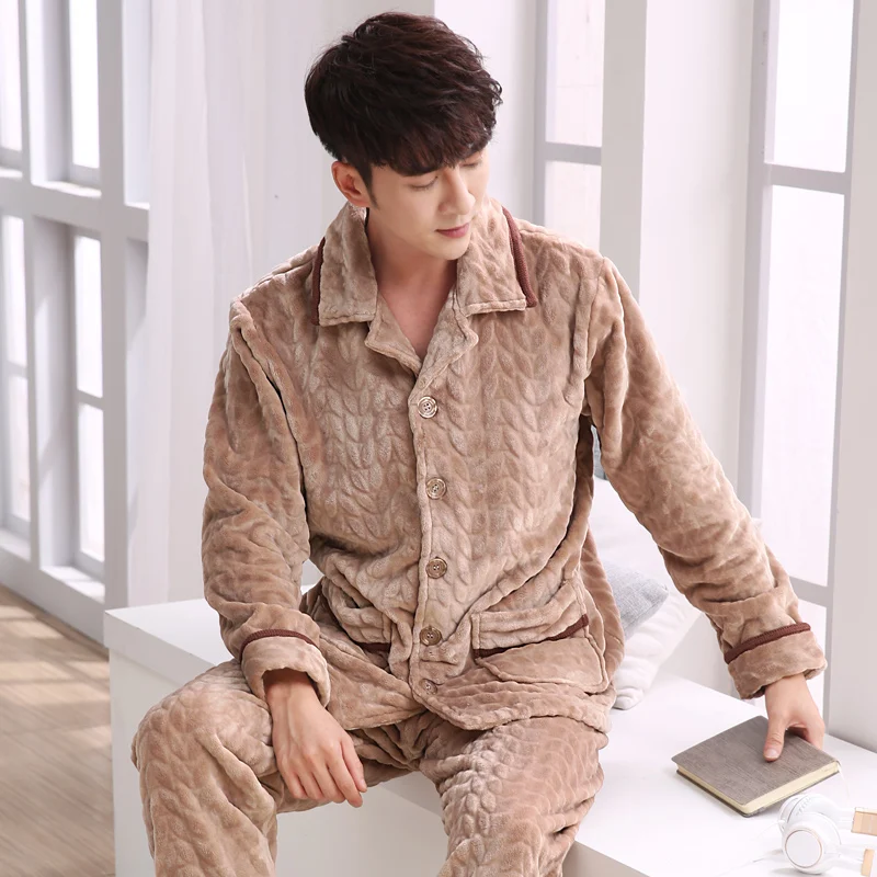 Men's Pajamas Flannel Autumn Winter Male Pyjama Homme Pijama Sleepwear ...
