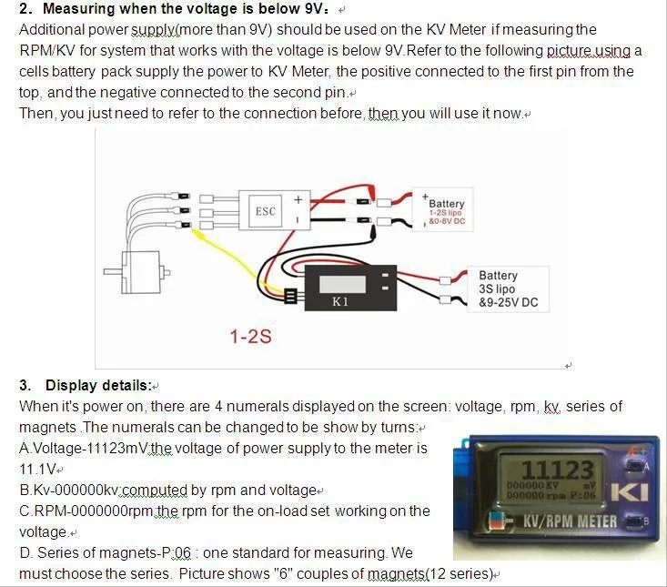 RC самолет KV/RPM метр(K1)/измерение RPM и KV для BL моторов с нагрузкой или без нагрузки