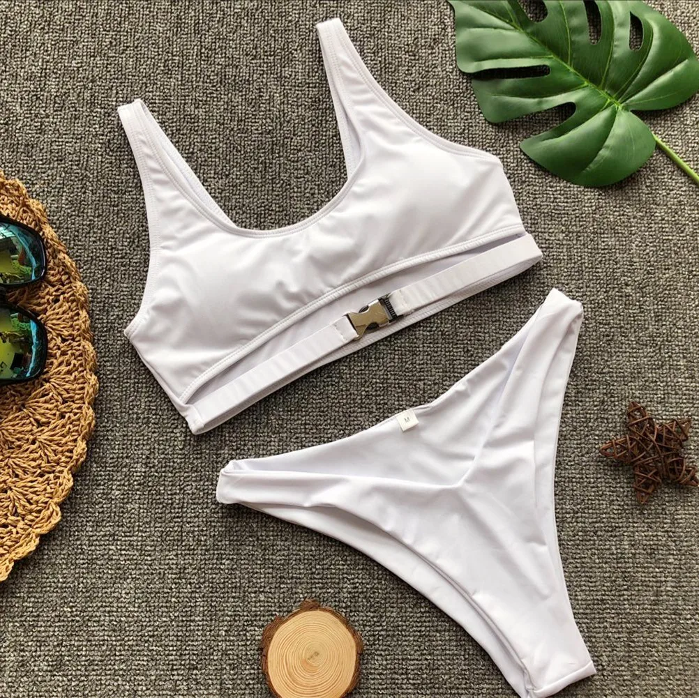 Bikini 2018 Sexy Swimsuit Women Buckle White Bandage Swimwear Female