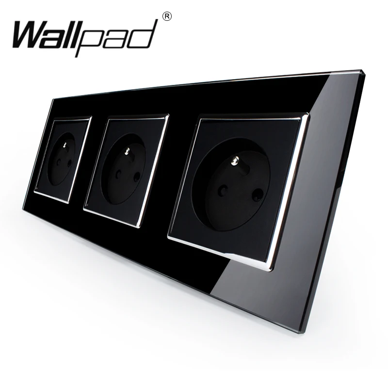 French Socket CE Wallpad Luxury Black Crystal Glass EU Standard Triple ...