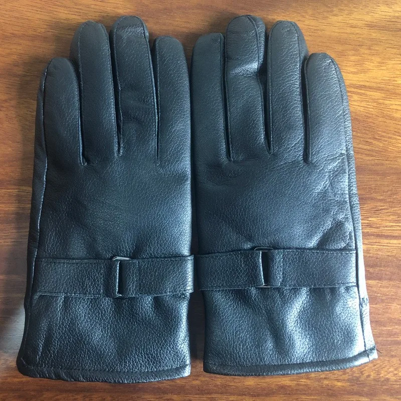 Новые мужские зимние кожаные перчатки, теплые коралловые флисовые ...