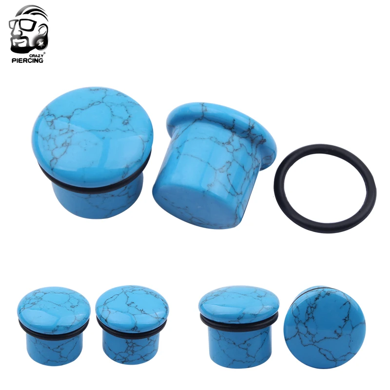 Hot 4mm-16mm Blue Stone Ear Stretchers Plugs And Tunnels With O-ring ...