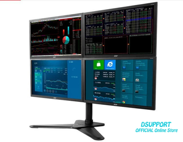 Full Motion 4 screen Monitor Holder Desktop Stand Retractable LED ...