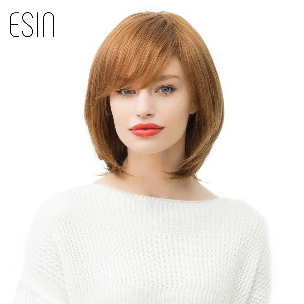 ESIN Blend Hair 10" Light Brown Bob Wig for Women Side Parting Natural ...